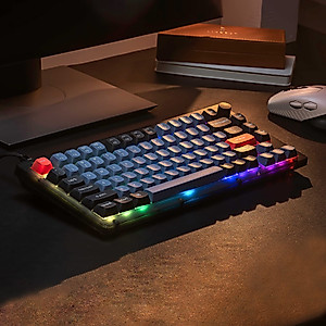 Keychron V1 Wired Custom Mechanical Keyboard Knob Version, 75% Layout QMK/VIA Programmable with Hot-swappable Keychron K Pro Red Switch Compatible with Mac Windows Linux (Frosted Black-Translucent)