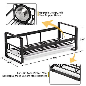 FANGSUN Large Sponge Holder for Kitchen Sink, 304 Stainless Steel Sink Caddy Organizer with Removable Drip Tray, Kitchen Countertop Dish Soap Holder, Not Include Soap Dispenser, Black