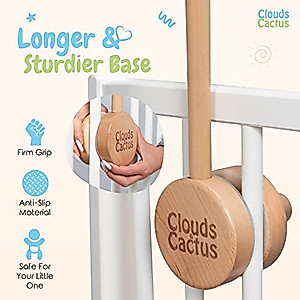 Clouds and Cactus Crib Mobile Arm 33 Inches for Baby Nursery - 100% Natural Beech Wood with Extra Matching Wooden Holder Attachment and Anti Slip Clamping System (Straight)