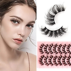 MilyBest Lashes False Eyelashes 10 Pairs Fluffy Cat Eye Faux Mink Lashes Pestañas Postizas D Curl Volume Fake Lashes Wispy Natural Look Eye Lashes Strip Sets Pack