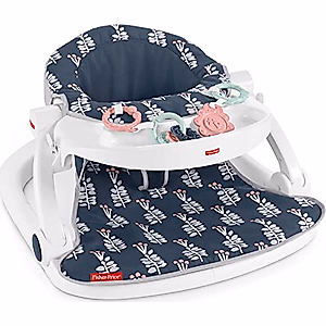 Fisher-Price Portable Baby Chair Sit-Me-Up Floor Seat With Snack Tray And Developmental Toys, Navy Garden