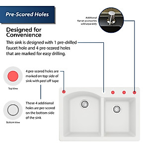 Karran QT-610 Drop-In Quartz Composite 33 in. 1-Hole 60/40 Double Bowl Kitchen Sink Kit in White