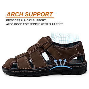 Jousen Men's Sandals Leather Closed Toe Sandal Outdoor Water Sport Beach Sandal Hiking (AMY663 Dark Brown 11)
