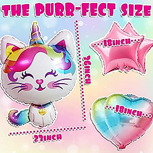 OMG Party Factory Caticorn Party Supplies Balloon Decorations | Birthday Decor for Girls Cat Unicorn Theme | Fancy Rainbow Kitty Balloons for Bday or Baby Shower | Mylar Foil Balloon Set for Kids