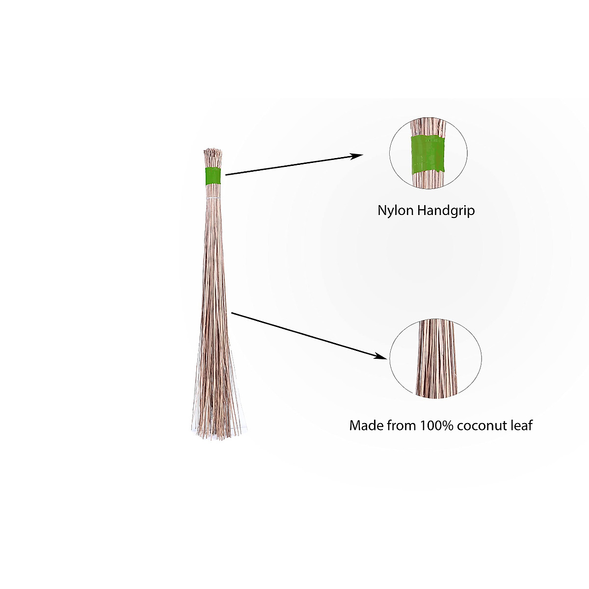 3 Piece of 32 inch Multi-Surface Sturdy Outdoor Authentic Coconut Leaf Broom Asian Heavy Duty Broom Thai Natural Coconut Leaf Broom (Country Rustic)