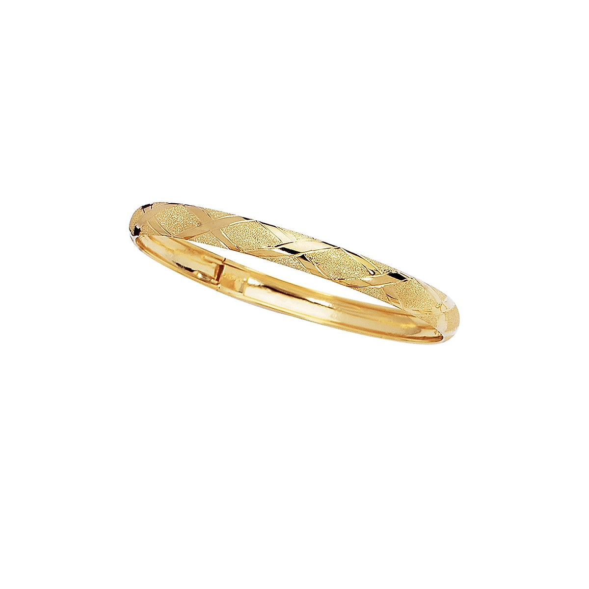 JewelStop 10K Yellow Gold 6mm Shiny Diamond Shape Laser Cut Pattern Bangle - 8 Inches, 4.9gr.