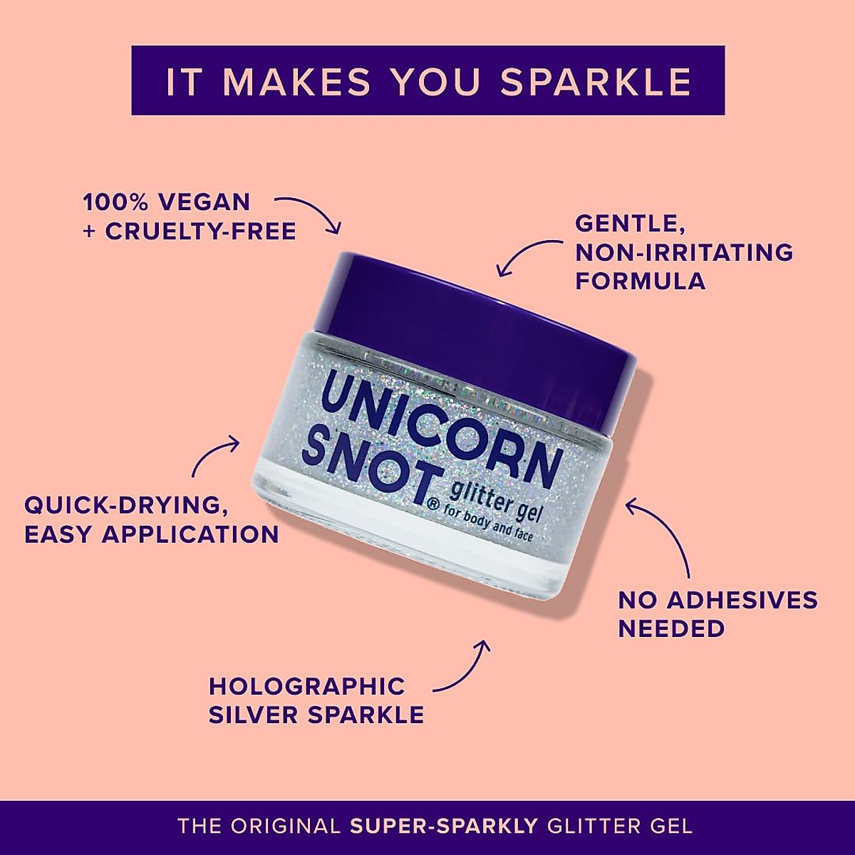 Unicorn Snot Face & Body Glitter - Cosmetic-Grade Holographic Glitter Gel - Glitter Makeup for Festivals, Raves, Anime Cosplay - Safe for Face, Easy Application & Removal, 1.7oz Silver Glitter (Disco)