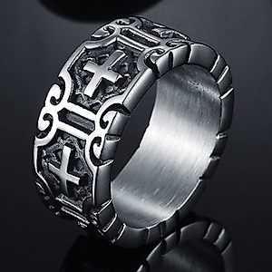 Jude Jewelers 9mm Retro Vintage Stainless Steel Cross Band Style Biker Ring (Grey, 8.5)