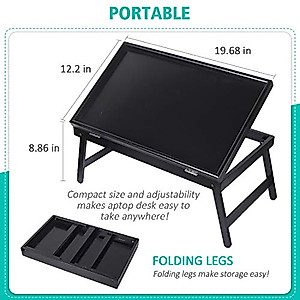 Bed Tray Table Breakfast Food Tray with Folding Legs Kitchen Serving Tray for Lap Desks Notebook Computer Bed Platters TV Snack Tray(Black)