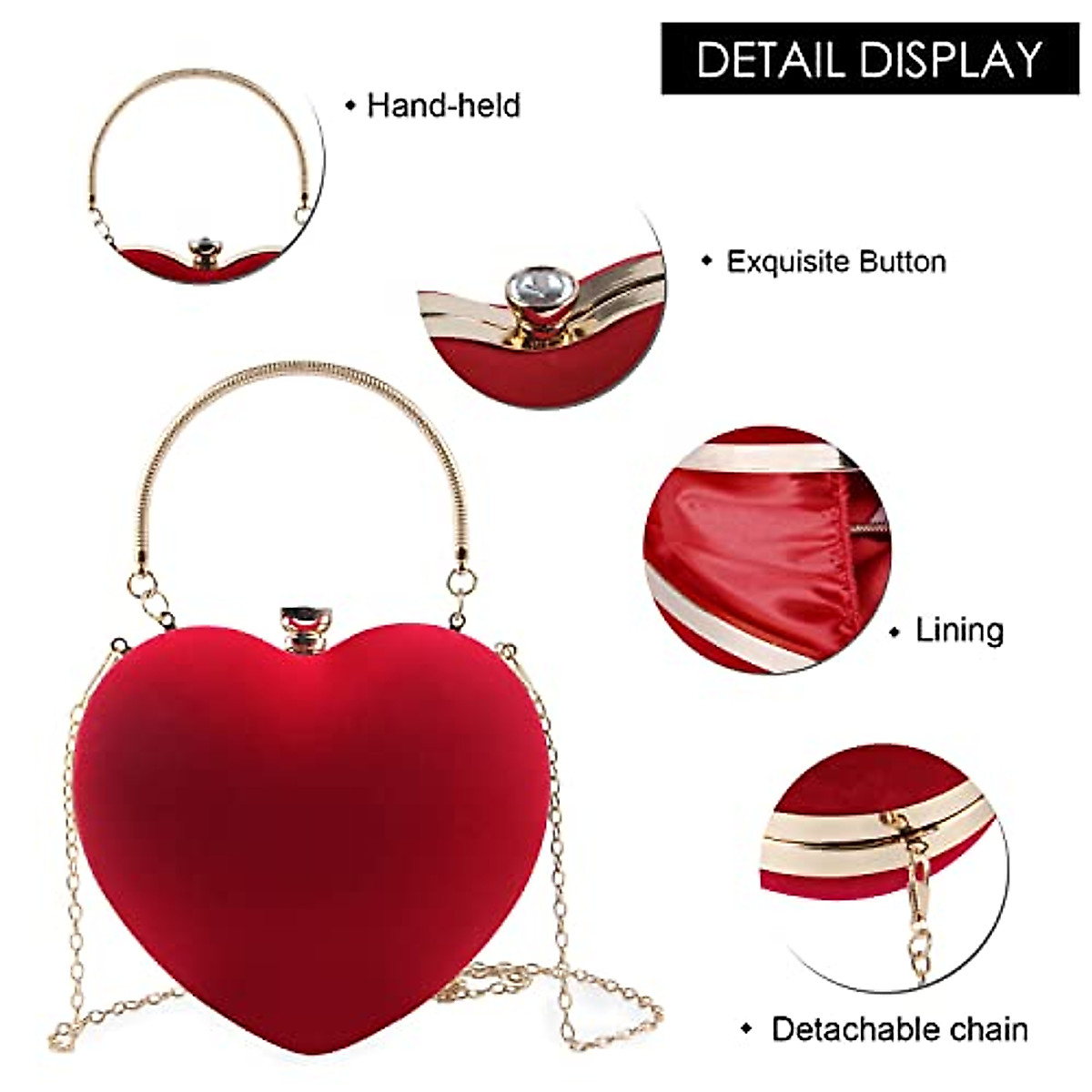 LUI SUI Womens Wedding Party Evening Bag Heart Clutch Purse Stylish Mini Cocktail Prom Tote Handbag
