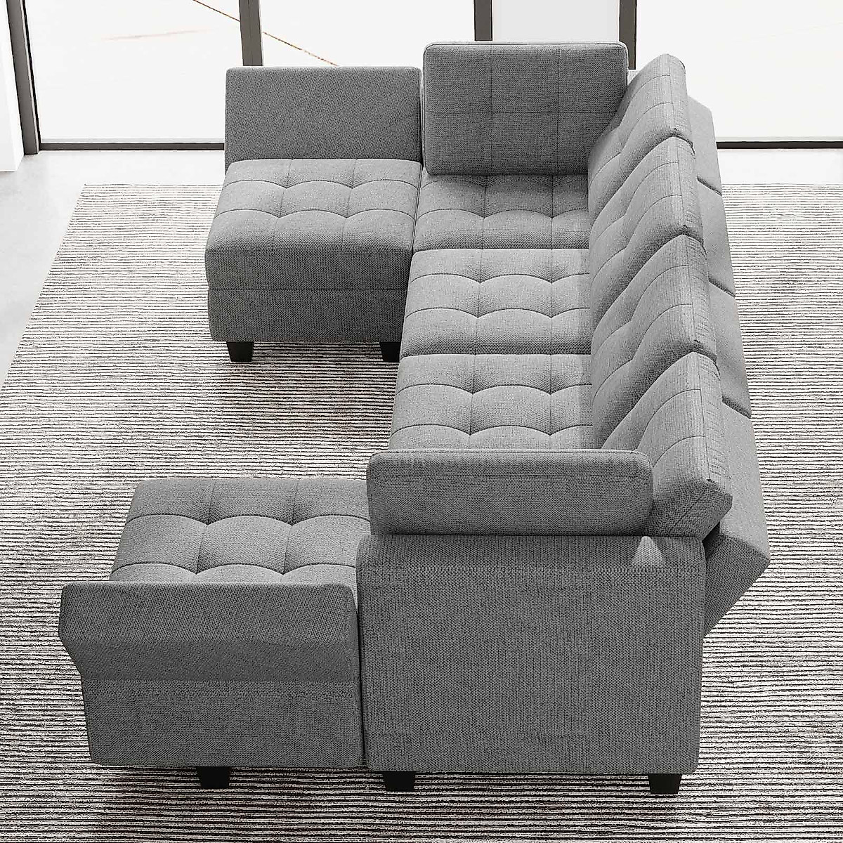 Belffin Modular U Shaped Sectional Sofa Couch with Reversible Chaises 6-seat Sectional Couch with Storage Seat Modular Sectional Set with Ottomans Light Grey