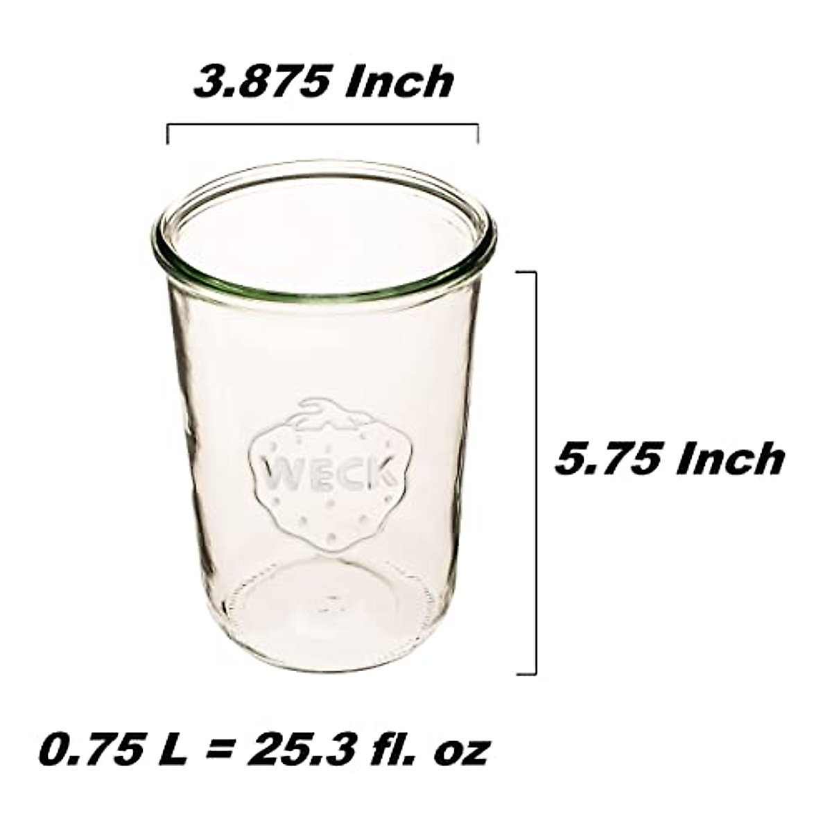 Weck Canning Jars 743 - Weck Mold Jar made of Transparent Glass - Eco-Friendly - Food Storage Container with Lid Airtight - 3/4 Liter Tall 1 Jar with Lid and Rubber Gasket