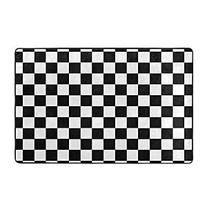 SWEET TANG Area Rug Race Waving Checkered Flag Black and White Modern Soft Floor Mat Throw Rugs Nursery Decoration Rugs Baby Care Crawling Carpet, 60inchx39inch