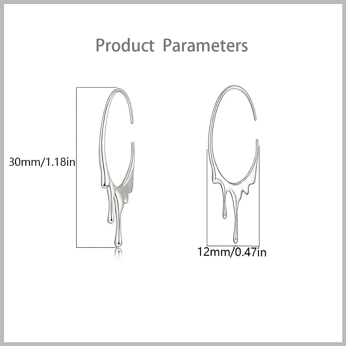 Tapered Drop Dangle Open Small Hoop Earrings for Women 925 Sterling Silver Hypoallergenic Waterdrop C Shaped Huggie Hoops Lightweight Earring Unique Upside Down Halloween Christmas Jewelry