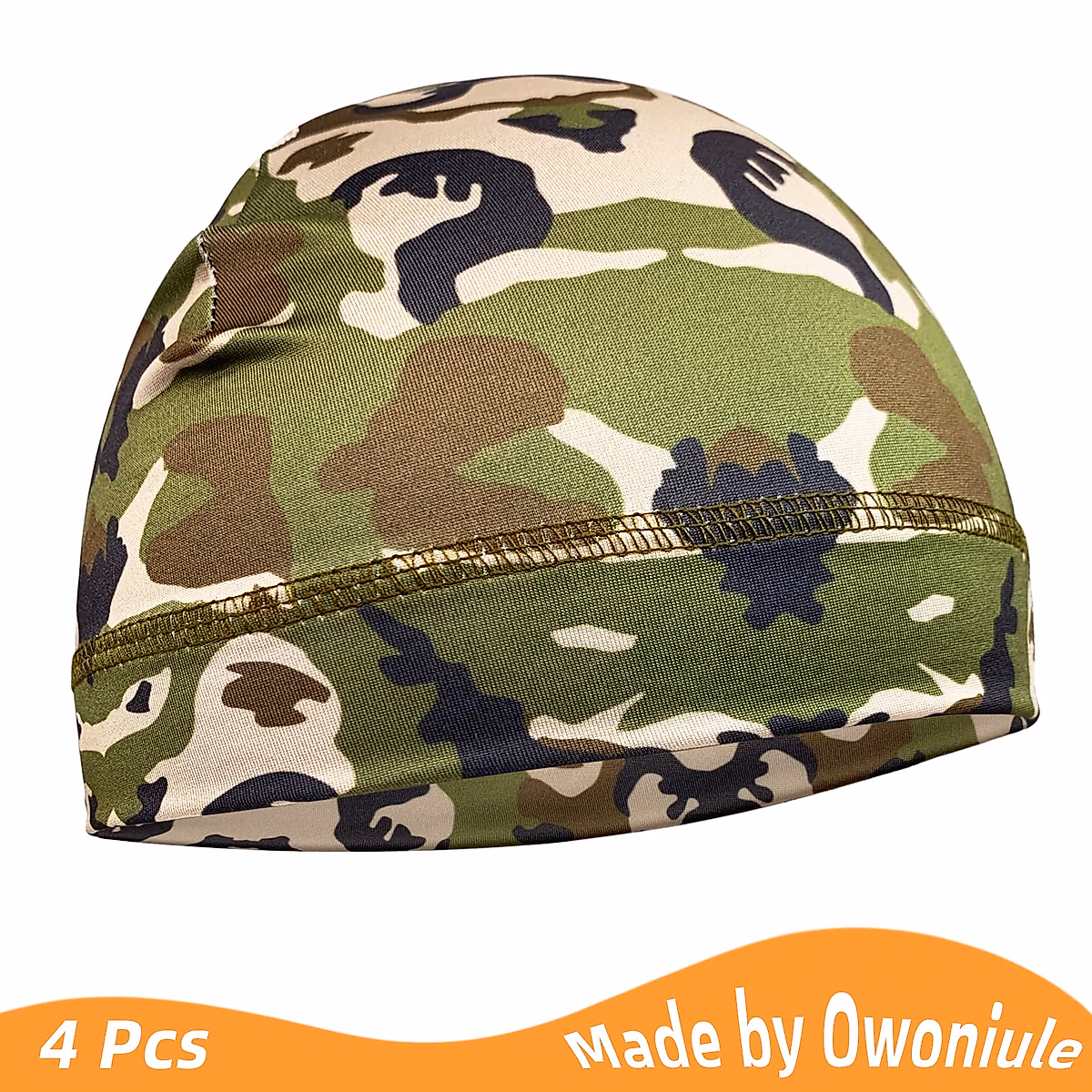 4 Pcs Skull Cap Sweat Wicking Helmet Liner Breathable Cycling Beanie Running Sports Hat Cooling Head Wraps for Men (Camo Color)