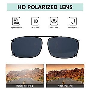 Eyekepper Large Clip On Sunglasses With Spring Draw Bar Polarized Grey Lens 57x39MM