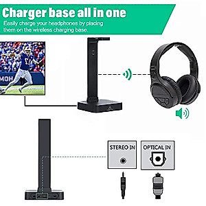 MONODEAL Wireless Headphones for TV Watching with Digital Optical RCA 2.4GHz RF Transmitter Charging Dock, Over Ear Headset with 3 Audio Modes, 197FT Wireless Range, 10Hrs Audio Playtime