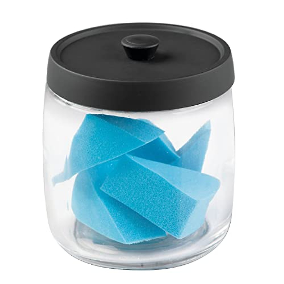 mDesign Small Apothecary Organizer Canister Jars - Glass Containers with Plastic Lid for Bathroom, Organization Holder for Vanity, Counter, Malloy Collection - 2 Pack - Clear/Matte Black