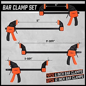 HORUSDY 8-Pack Bar Clamps for Woodworking, 12" and 6" Bar Clamps, Wood Working Clamps Sets, Quick Clamps F Clamp with 150 LBS Load Limit (8-Pack Wood Clamps)