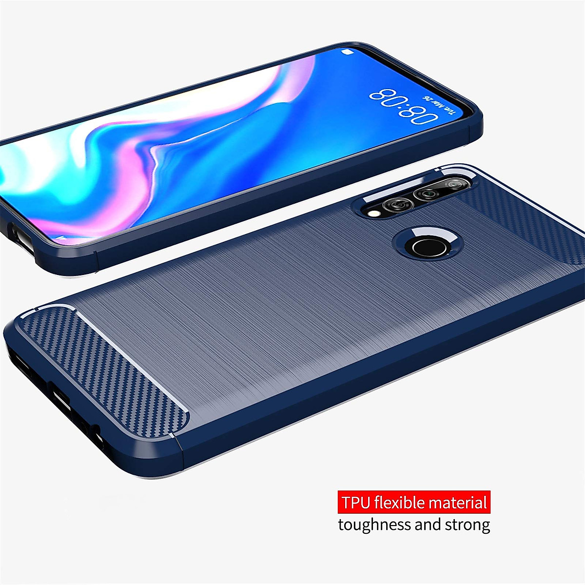Asuwish Phone Case for Huawei Y9 Prime 2019/Honor 9X/P Smart Z with Tempered Glass Screen Protector Cover and Cell Accessories Silicone Protective Hawaii Enjoy 10 Plus Carbon Fiber Women Men Blue