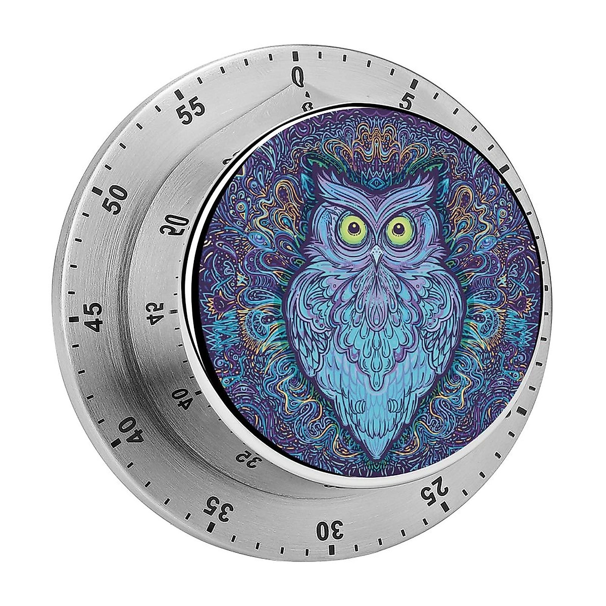 Kitchen Timer, Kitchen Timers for Cooking, Kitchen Timer Magnetic, Trippy Owl Psychedelic Mandala Pattern Waterproof Time Timer Stainless Steel Multiuse for Home Baking Cooking Oven