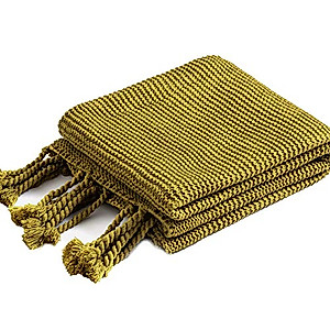 RUDONG M Knitted Throw Blanket with Fringe, Mustard Green Knit Throw Blanket for Couch Bed Sofa 50" x 60"