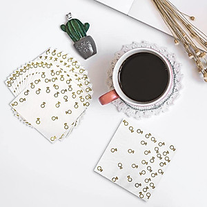 100 Pack 6.3x6.3 Inch Gold Diamond Ring Napkins - 2-Ply Cocktail Napkins Bar Napkins Disposable Party Napkins Paper Napkins Dinner for Bridal Shower Engagement party party decor Valentines Day