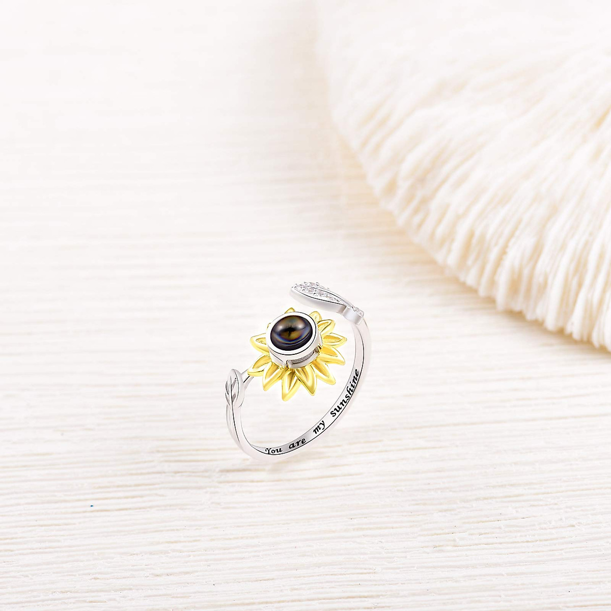 Fookduoduo Sunflower Ring for Women 925 Sterling Silver Jewelry You are My Sunshine Flower Ring Projection Finger Adjustable I Love You 100 Language Ring for Girlfriend Wife