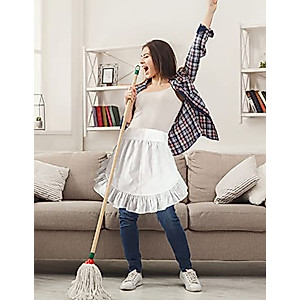 CRB Fashion Waist Apron Kitchen Cooking Restaurant 100% Cotton Bistro Half Aprons with Pockets For Girl Woman (White)