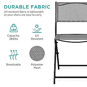 Best Choice Products 3-Piece Patio Bistro Dining Furniture Set w/Textured Glass Tabletop, 2 Folding Chairs, Steel Frame, Polyester Fabric - Gray