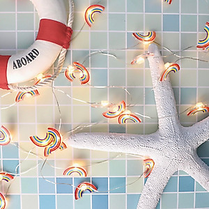 FLAVCHARM Rainbow Fairy Lights Decorating Battery Operated String Lights with Remote 10ft 30LED Summer Theme Fairy Lights USB Plug in String Lights Decorations for Bedroom Party Birthday Ornaments