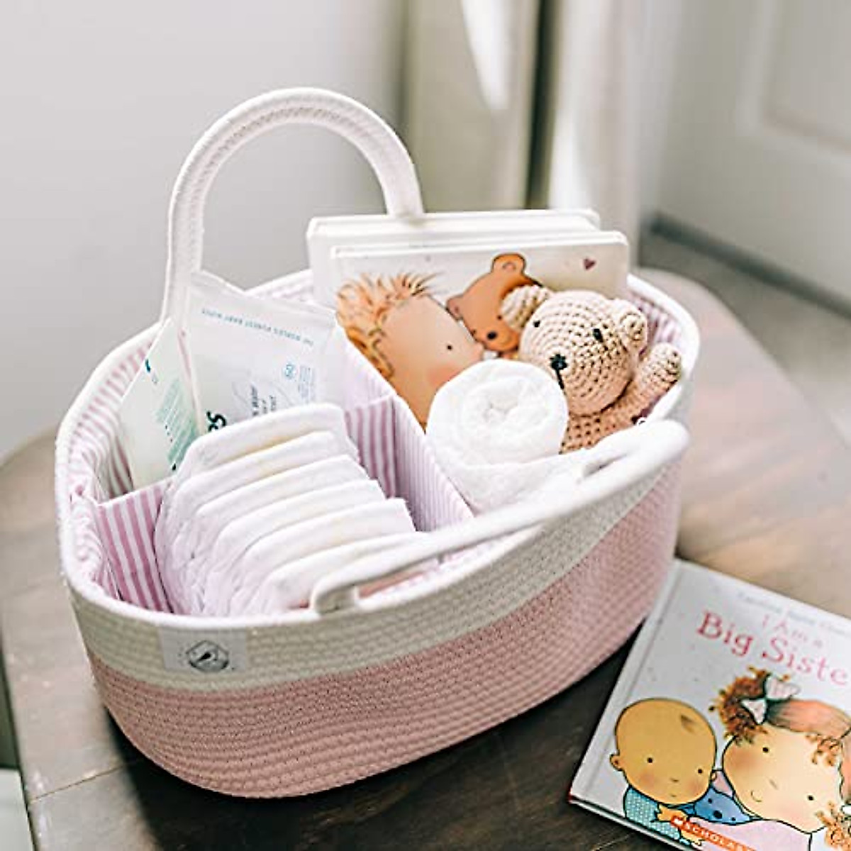 OrganiHaus Pink Diaper Caddy Organizer, Nursery Baskets, Baby Baskets for Storage, Baby Diaper Caddy Organizer for Changing Table, Car Diaper Caddy for Baby Girl and Boy, Baby Shower Basket