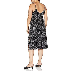 The Drop Women's Ana Silky V-Neck Midi Slip Dress, Black/White Polka Dot, L