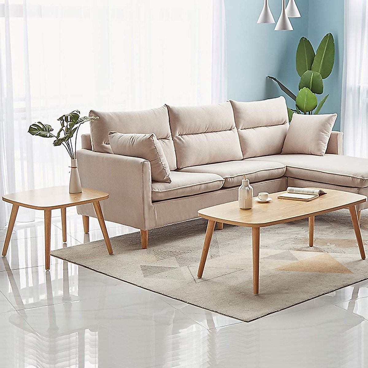 MEETWARM 16 inch Table Legs Wood Furniture Legs Tapered Round for Coffee End Tables Side Table Chair Mid-Century Modern DIY Furniture Leg Natural M8 Hanger Bolts, Set of 4