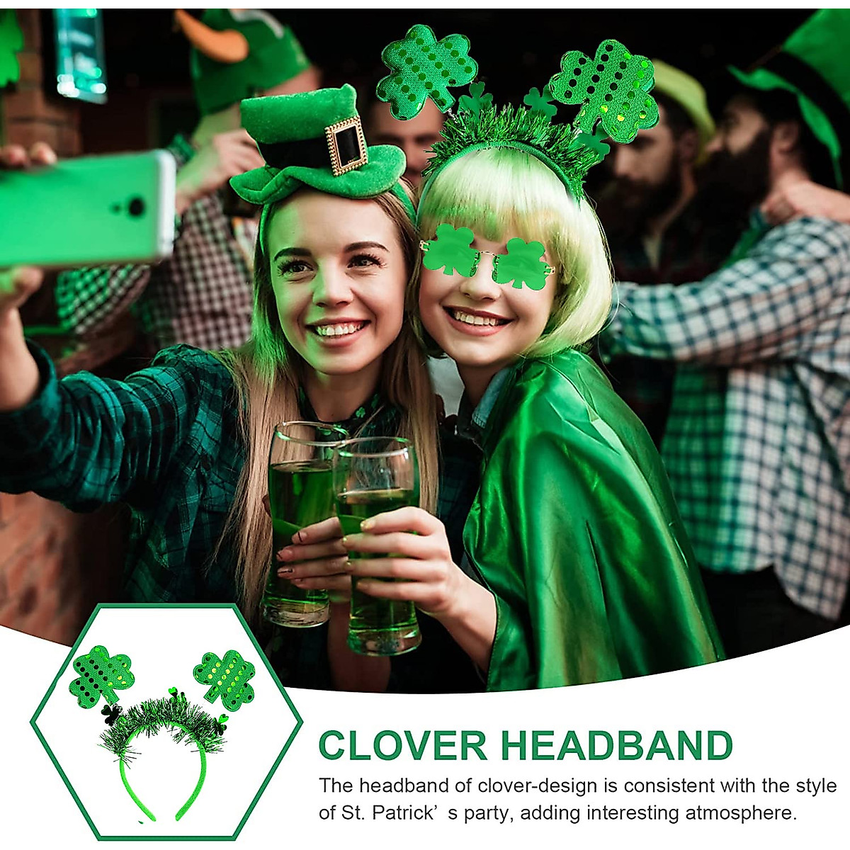 St. Patrick's Day Headband Costume St. Patrick's Day Accessories Shamrock Green Headband Green Shamrock Sunglasses for St Patricks Day Irish Party Supplies Favors