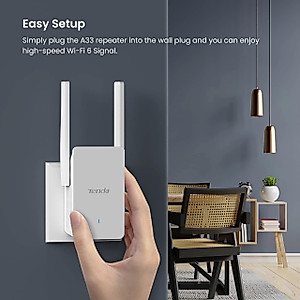 Tenda WiFi 6 Extender, AX3000 Dual Band WiFi Extender Signal Booster with Gigabit Ethernet Port, Home Internet Extender WiFi Booster, AP Mode, WPS Easy Setup(A33)