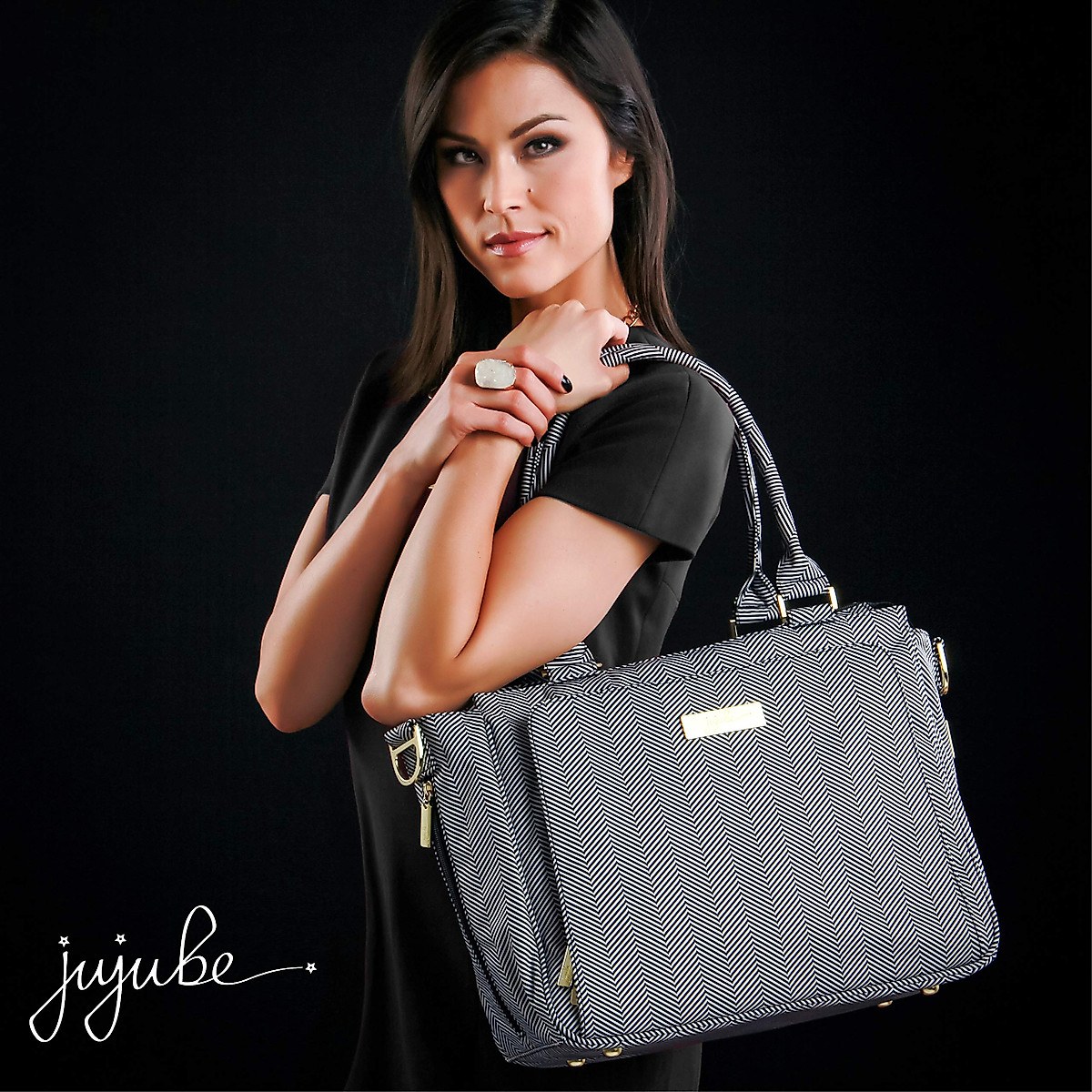JuJuBe Be Classy Structured Multi-Functional Multi-Functional Diaper Bag/Purse, Legacy Collection - The Queen of the Nile - Black/White Chevron