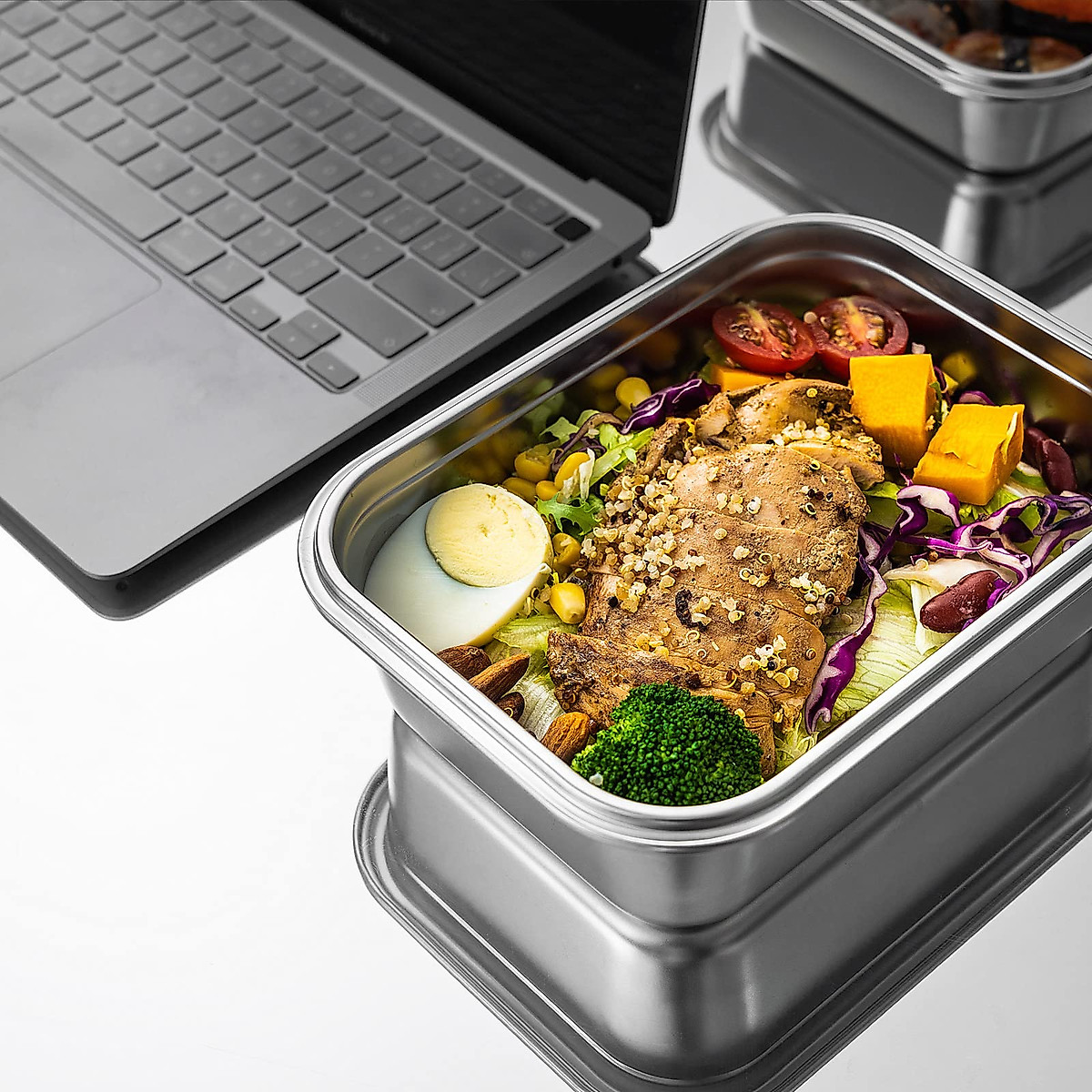 GC GENICOOK Stainless steel food storage containers leak proof & airtight lids for Kitchen,stainless steel bowl,meal prep lunch box,freezer and microwave safe,rectangular,reusable & stackable