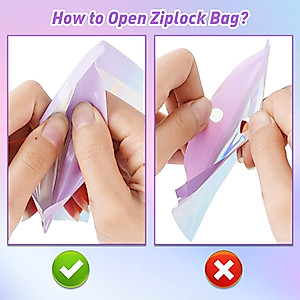 Funfery 100 Pack Gradient Holographic Bags,Mylar Resealable Bags with Zipper,Clear Window Packaging Pouch,Smell Proof Plastic Bags for Food Storage,Sample Jewelry Baggies(2.7×3.9In,Purple Blue)