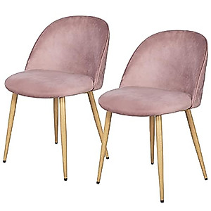 Topeakmart Dining Chairs Velvet Kitchen Chairs Living Room Chairs Mid Century Modern Accent Velvet Leisure Chairs Upholstered Side Chairs Vanity/Makeup Chairs with Metal Legs Pink, Set of 2