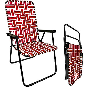 EasyGo Product WebChair, Lightweight Portable – Retro Style High Back Design – Outdoor Webbed Chair for Backyard, Camping, Sporting Events – Easy Folding, 1 Pack, Red