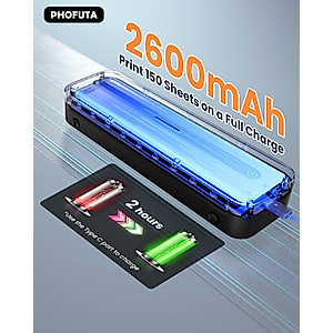 PhoFuta M832 Portable Printers Wireless Travel 300dpi,Small Inkless Thermal Printer for Phone & Laptop, Bluetooth Compact Printer for Mobile Office Home, Support A4 & 8.5 x 11 US Letter Thermal Paper