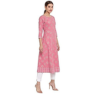 Janasya Indian Women's Pink Cotton Kurta(JNE3577-KR-XXL)