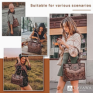 LAVAWA Tote Bag for Women Large Concealed Carry Purse Ladies Top Handle Shoulder Handbags Vintage Embossed Concho Studs (Coffee)…