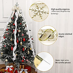 FairyLee 6 Rolls Christmas Wired Ribbon, Assorted Glitter Satin Ribbon White Gold Ribbon for Christmas Tree Bow Gift Wrapping Wreath Bouquet DIY Crafts, 2.5 Inch 6 Yards Each Roll