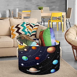 AUUXVA Universe Space Solar System Planets Round Storage Basket with Handles, Large Collapsible Toy Storage Baskets Bins Boxes Organizer Laundry Hamper for Nursery, Bedroom, Closet