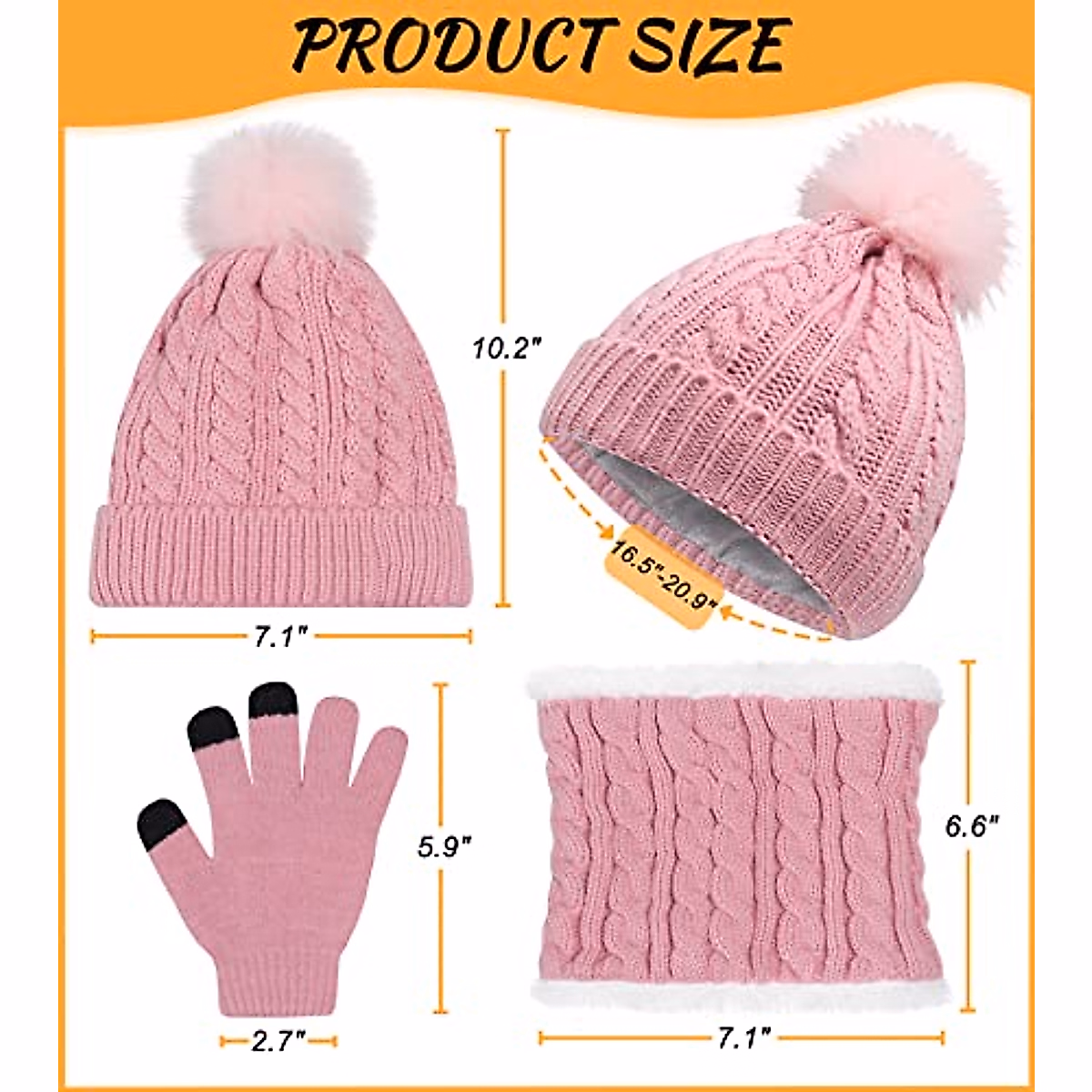 KMOLY Kids Winter Hat Set for Boys Girls Age 2-7,Toddler Beanie Neck Warmer Touchscreen Gloves Baby Knit Ski Cap Set (Pink)