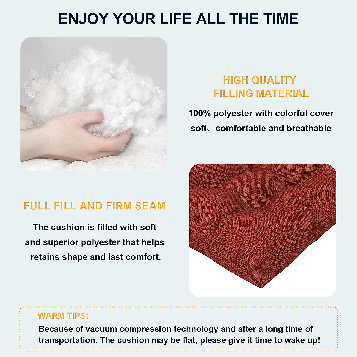 DYTXIII Pack of 2 Rocking Chair Cushion Set with Seat & Back,Water Repellent Patio Tufted High Back Seat Cushions with Ties for Indoor Outdoor Porch Rocker(21"x17"Back,17"x17"seat,Brick Red)