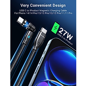 Magnetic USB C to USB C Cable 60W(3A) (2Pack, 3.3/6.6ft), 360°&180° Rotating Magnetic Charging Cable/Magnetic Phone Charger Cable/USB C Charging Cable-Data Transfer for Type C/Micro USB/i-Product