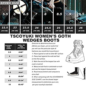 Tscoyuki Platform Ankle Boots for Women Chunky High Heel Booties Gothic Round Toe Combat Boots Women Lace Up Motorcycle Wedges